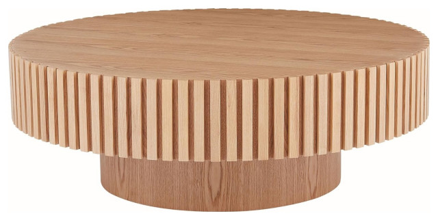 Modern Coffee Table, MDF Construction With Round Top & Fluted Accent ...