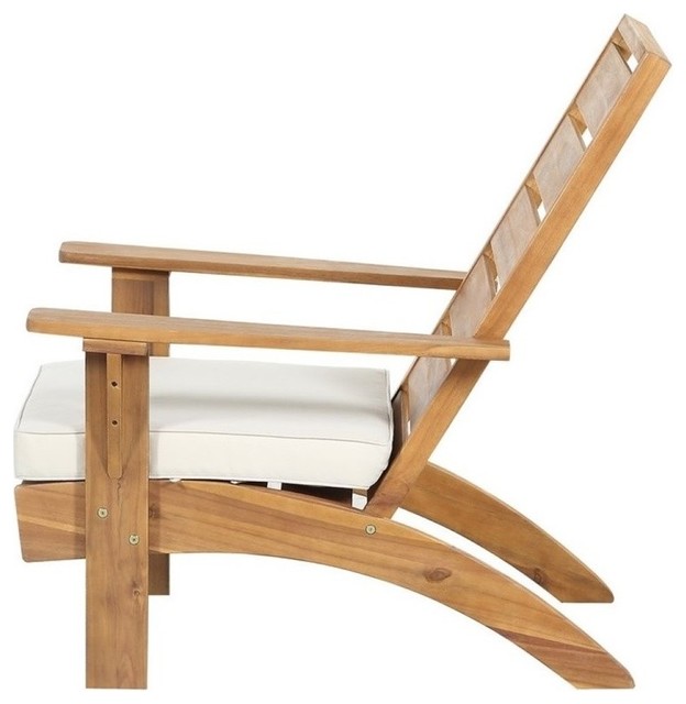 Linon Rey Acacia Wood Outdoor Slat Back Chair with Cushion in Brown ...