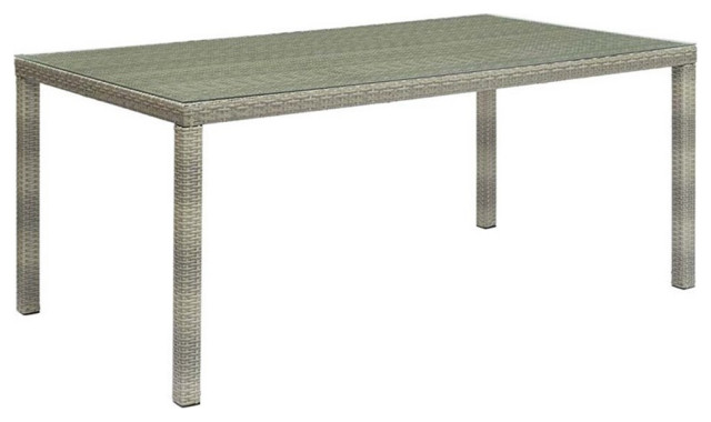 Modway Conduit Rectangle Rattan & Glass Top Patio Dining Table in Light ...