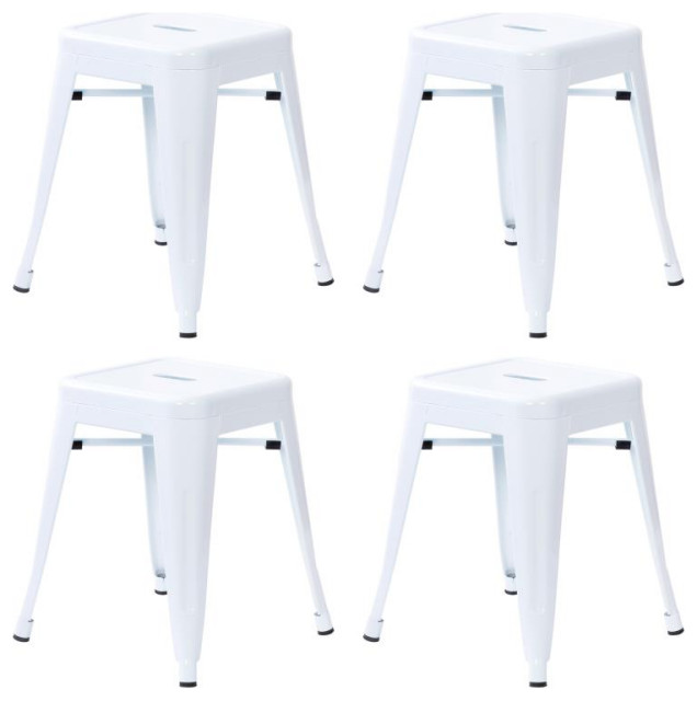 White Metal Stool, Set of 4 - Industrial - Bar Stools And Counter ...