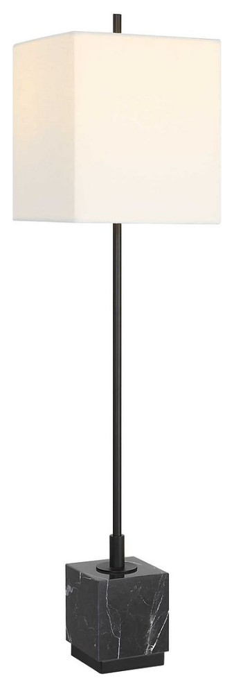 Slim Black White Veined Marble Buffet Table Lamp Square 37 in x 9 ...