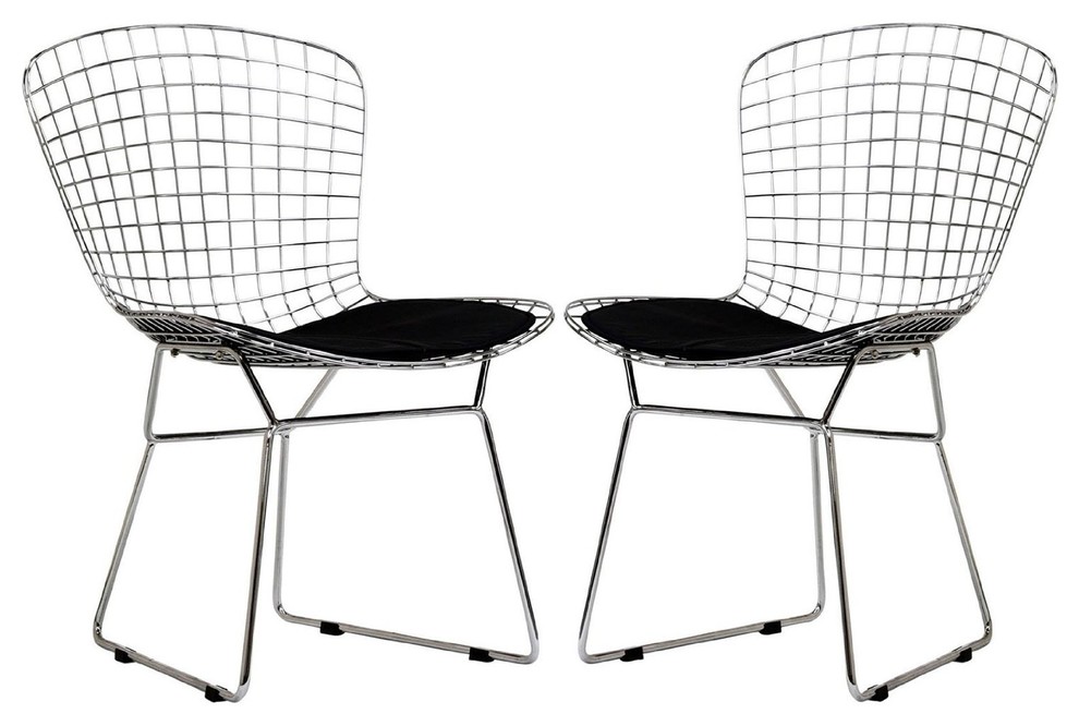OCC set of 2- Chromed Steel Wire Frame Side Chairs , Black ...