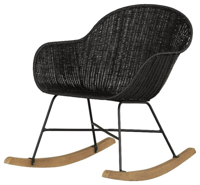 Pemberly Row Modern / Contemporary Rattan Rocking Chair Black Rattan ...