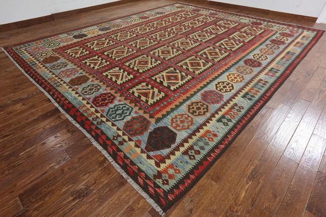 Handmade Flat Weave Reversible Kilim, Hand-Knotted, Wool Rug, 13'1"x15 ...