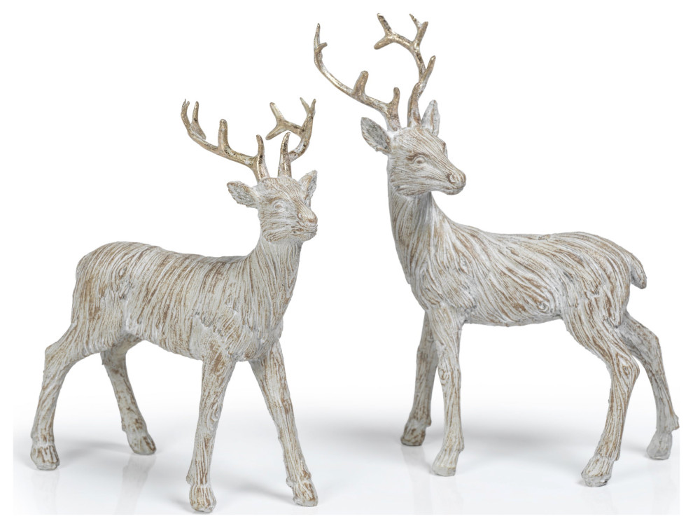 Decorative Resin Reindeer Figurines, Set of 2 - Farmhouse - Holiday ...