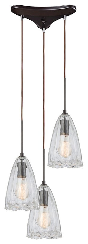 Hand Formed Glass 3-Light 12Wx10H Triangular Pendant Fixture, Oiled ...