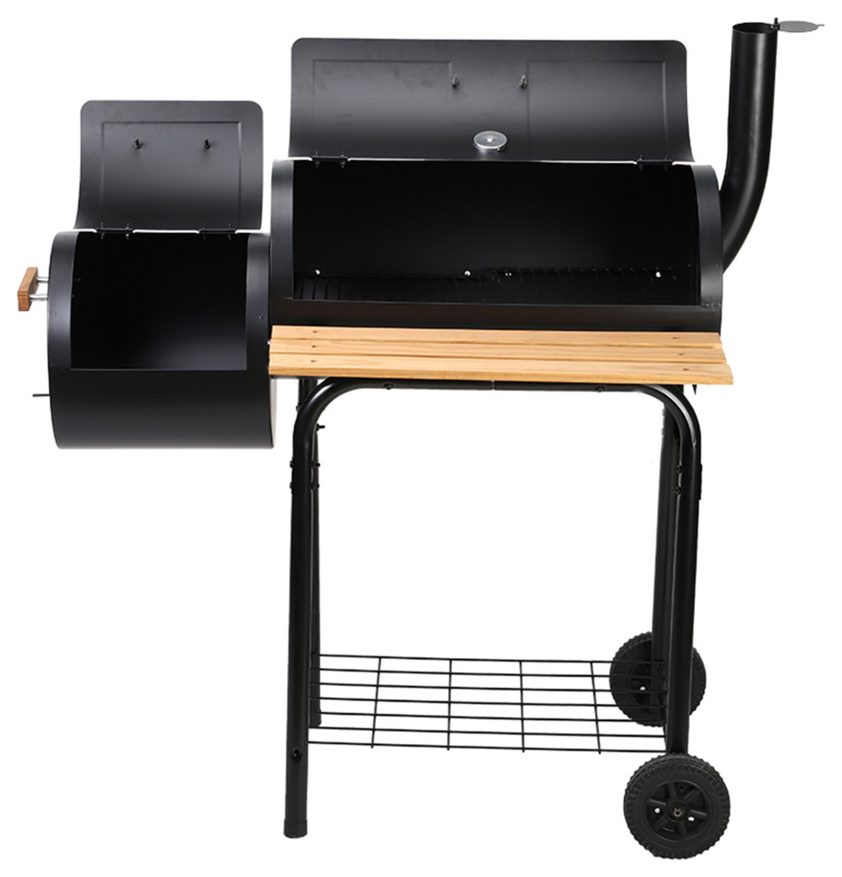 Portable Charcoal BBQ Offset Smoker Grill With Side Fire Box and Wooden Accents - Contemporary ...