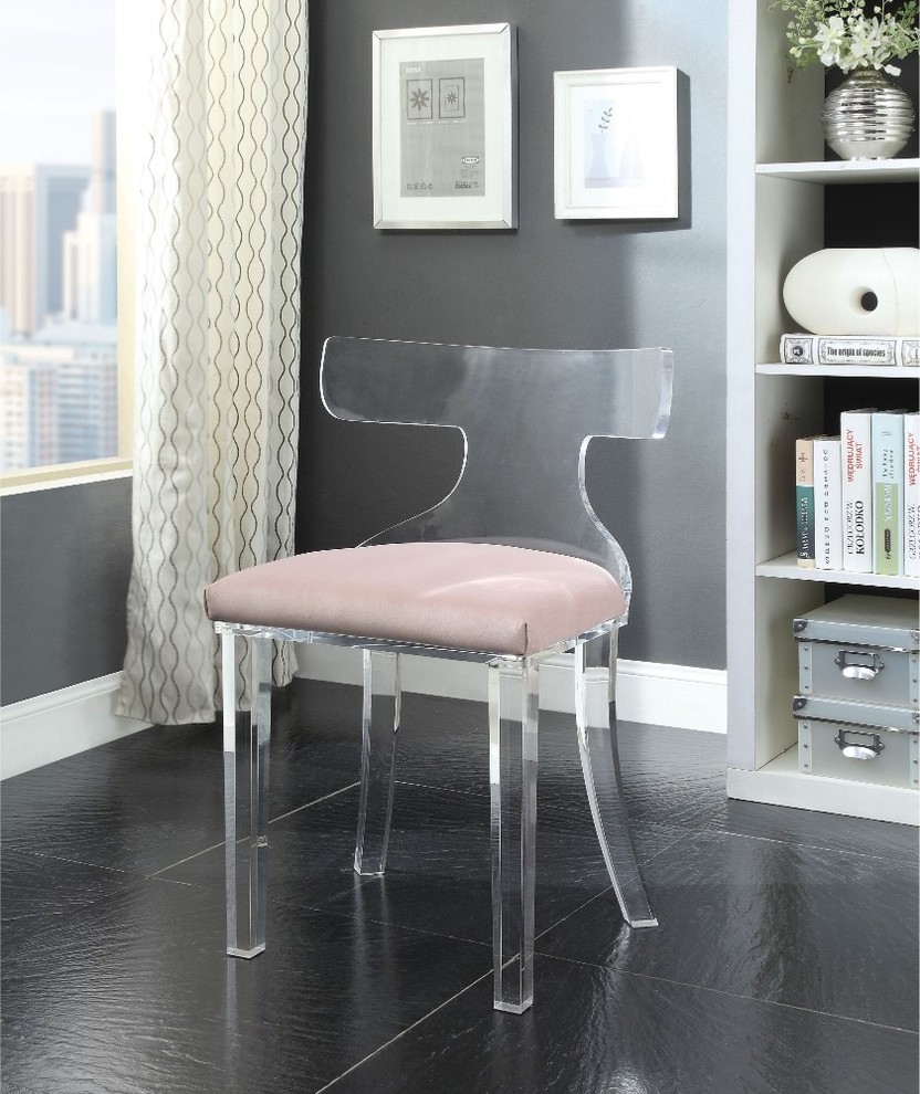 Velvet Upholstered Acrylic Accent Chair with Mid Backrest, Light Pink ...