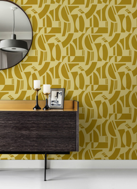 Carter Gold Geometric Flock Wallpaper, Swatch - Contemporary ...