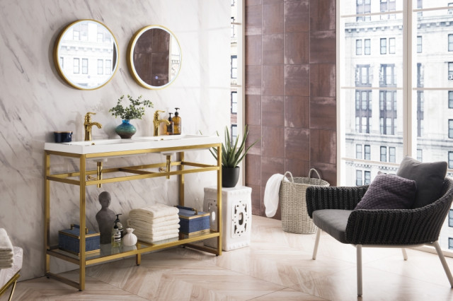 48" Modern Gold Freestanding Double Sink Bathroom Vanity, James Martin ...