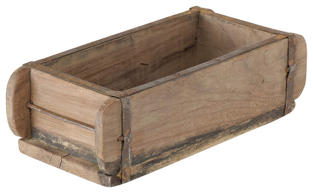 Vintage Wooden Box With Studded Metal Banding, 12.5" - Farmhouse ...