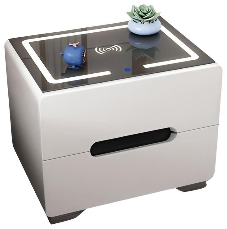 White/Black Smart Bedside Cabinet With Wireless Charger & Touch Sensor ...
