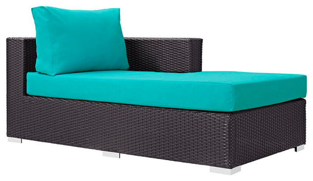 Espresso Turquoise Convene Outdoor Patio Fabric Right Arm Chaise, 63"L ...