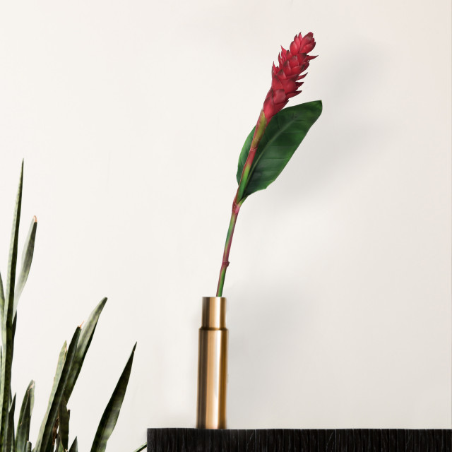 Set of 2 Real Touch Red Artificial Ginger Flower Stem Tropical Spray ...