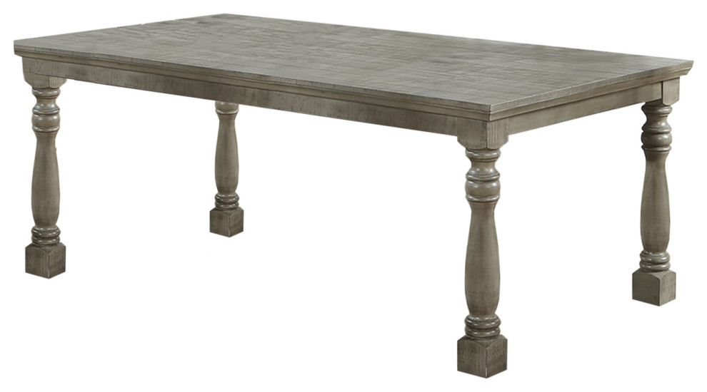 Rectangular Wooden Dining Table With Column Legs, Light Gray ...