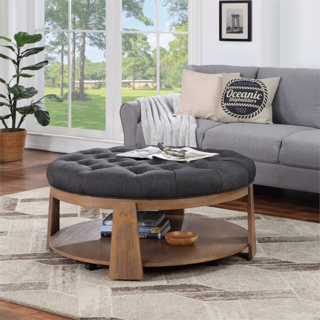 Furniture of America Scandi Wood Round Coffee Table in Natural and Dark ...