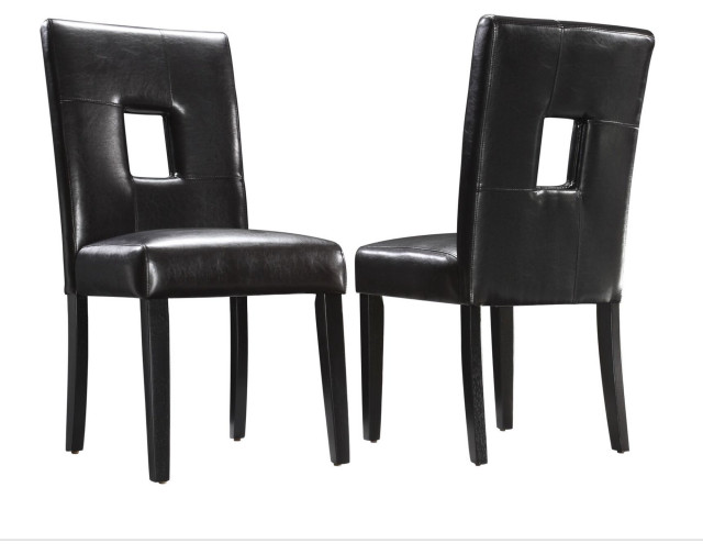 Set of 2 Dining Chair, Faux Leather Seat With Square Cut Out Back ...