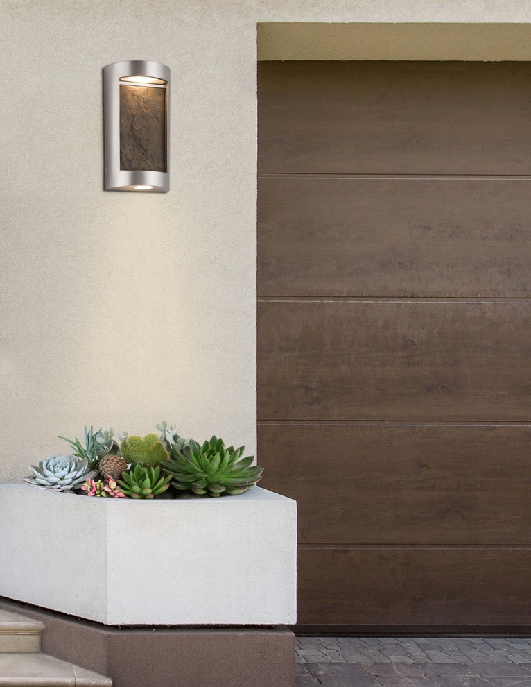 Slate™ Litho 2-Light Outdoor Wall Sconce - Earth - Brushed Nickel - LED ...