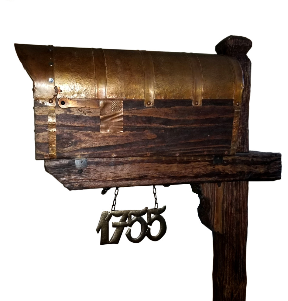 Rustic Copper Roof Mailbox With The American Flag - Rustic - Mailboxes ...