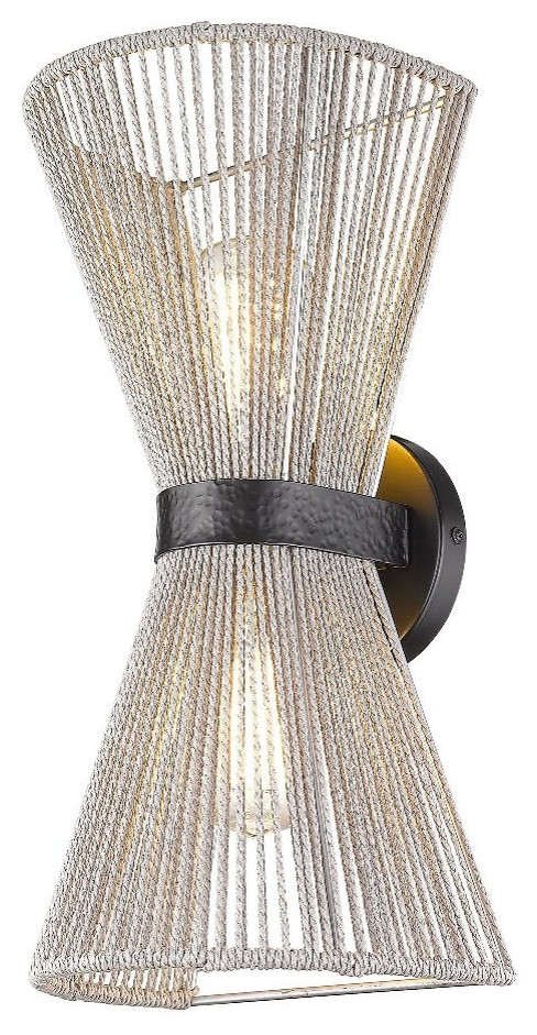 Braided Bleached Raphia Ropes 2-Light Wall Sconce in Matte Black Frames ...