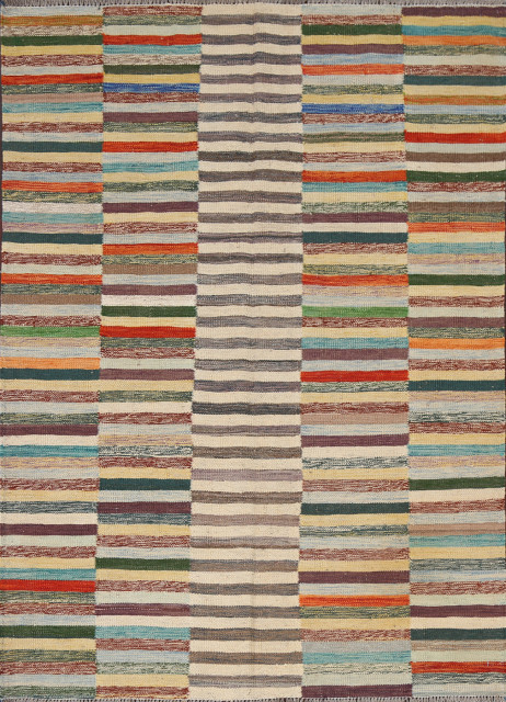 Contemporary Kilim Oriental Area Rug Flat-woven Wool Carpet 5x7, 6'9" x ...