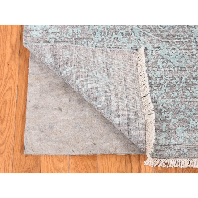Seafoam Green Hand Knotted Wool and Silk Broken Persian Design Rug 5'x6 ...