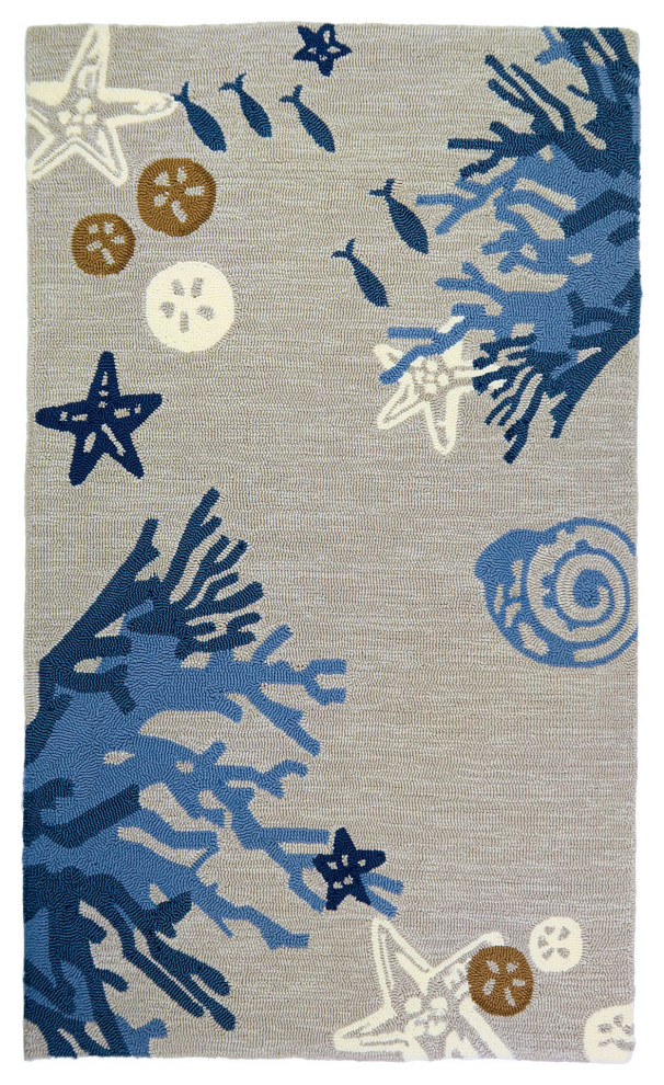 Tranquil Coral & Starfish Homefires Sea Themed Coastal Area Rug, 5x3 ...