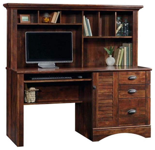 Bowery Hill Engineered Wood Computer Desk with Hutch in Curado Cherry ...