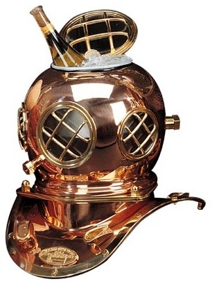 7.5" Polished Brass and Copper Mark V Dive Helmet Ice Bucket, 12 ...