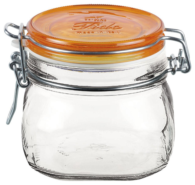 Bormioli Rocco Fido 17.5 Ounce Square Glass Jar With Orange Lid ...