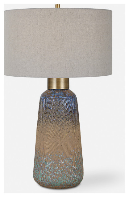 Turquoise Blue Green Rust Ceramic Table Lamp 29 in Textured Embossed ...