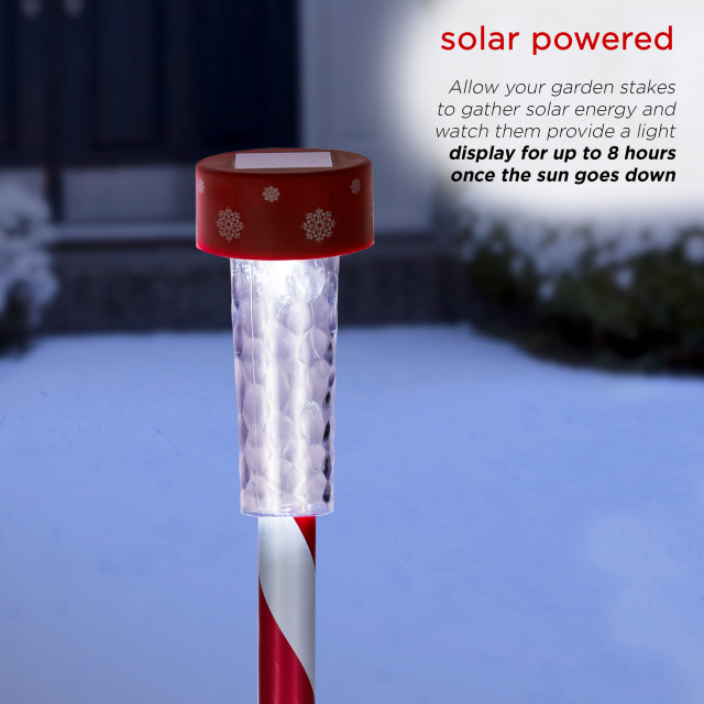 Solar Christmas Striped Pathway Garden Stake - Set of 4 - Outdoor ...