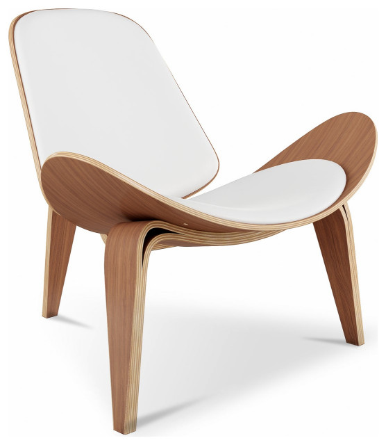 Shell Chair, White Real Leather - Modern - Armchairs And Accent Chairs ...