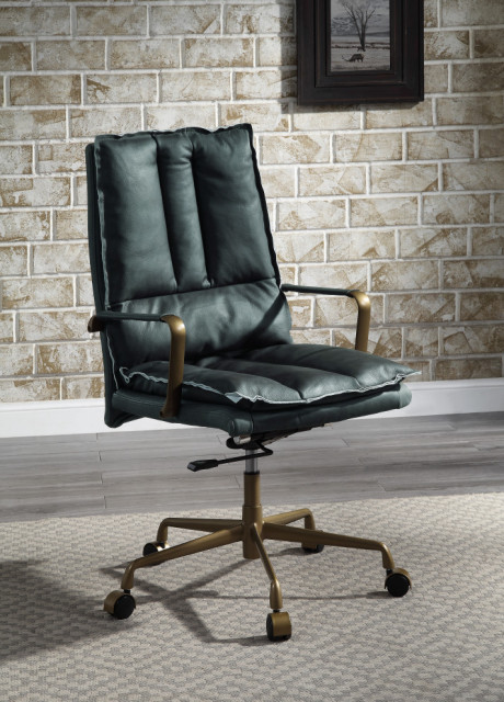 Tinzud Office Chair, Dark Green Top Grain Leather - Contemporary ...