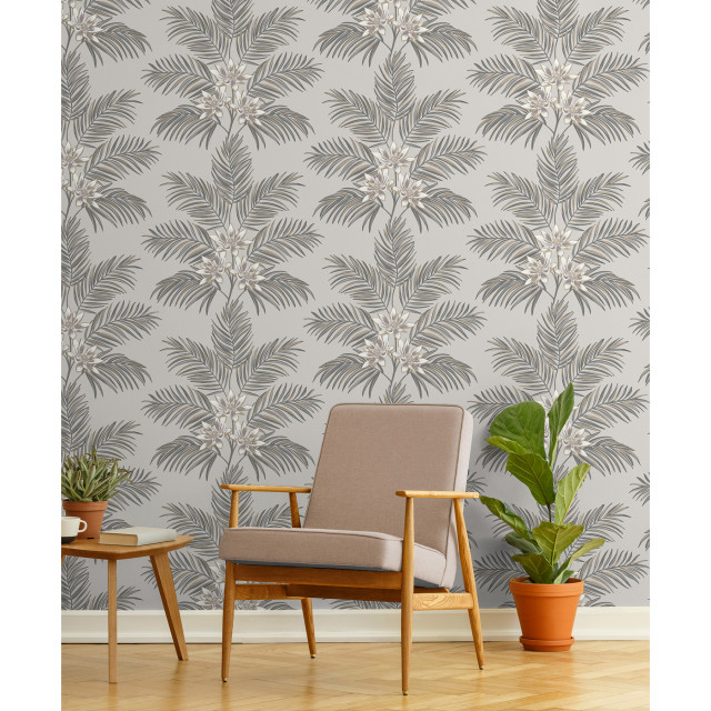 Bali Light Grey Palm Wallpaper, Bolt - Tropical - Wallpaper - by ...