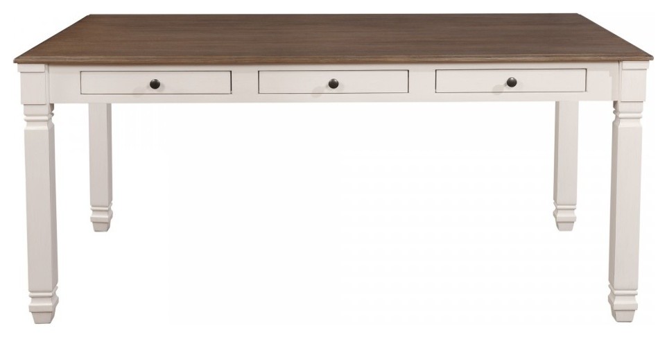 Oak Birch Veneer Dining Table, White Rubberwood Legs - French Country ...