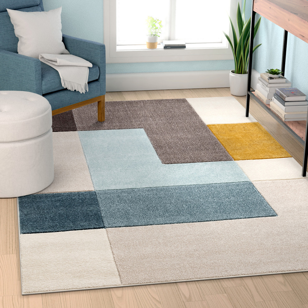 Well Woven Ruby Constance Midcentury Modern Geometric Squares Multi ...