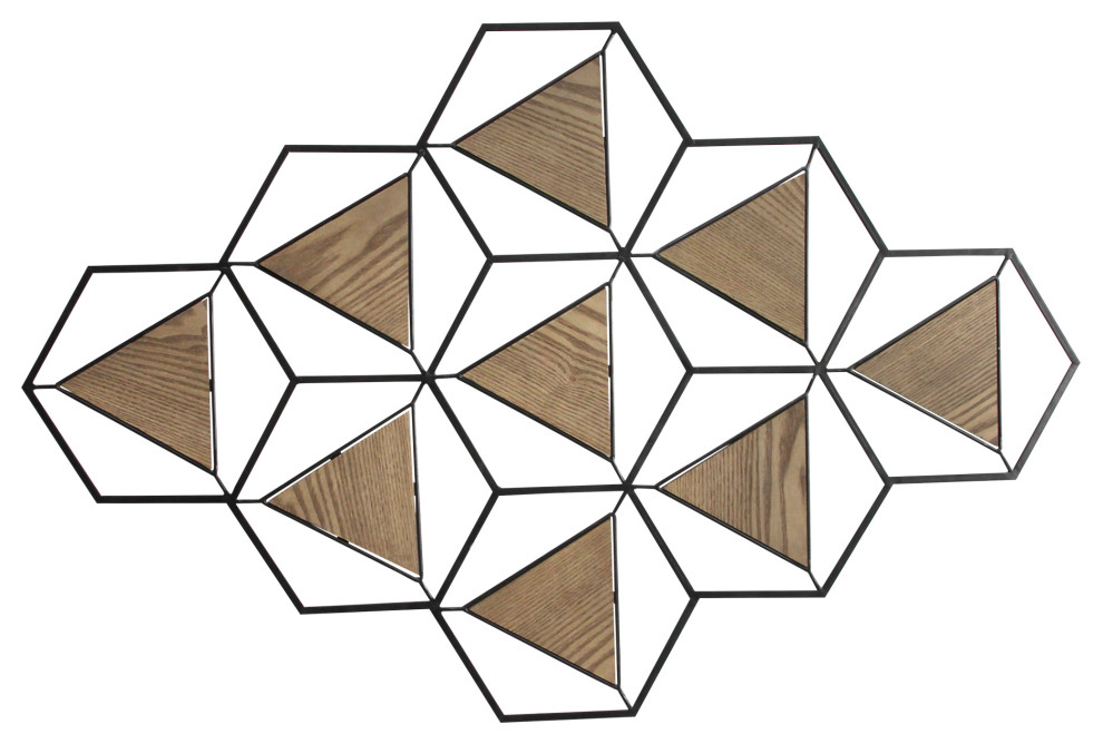 HomeRoots Triangle Abstract Metal and Wood Centerpiece - Contemporary ...