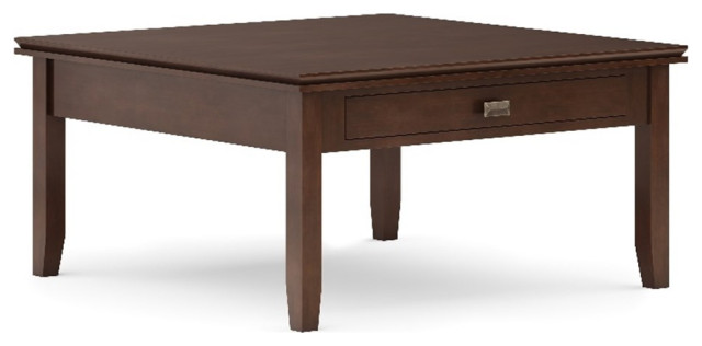 Simpli Home Artisan Solid Wood 36" Wide Square Coffee Table in Russet ...
