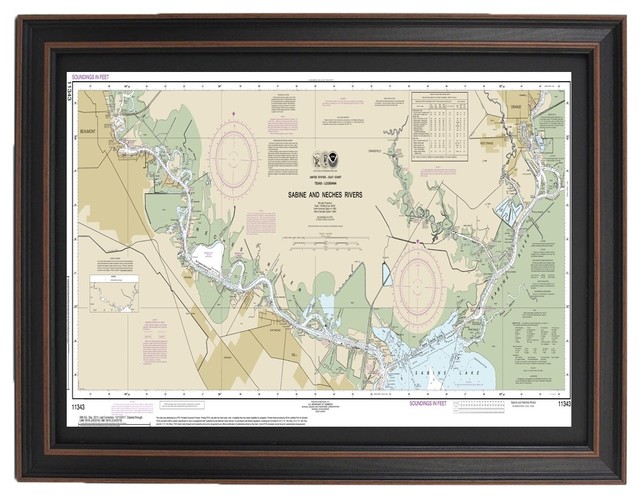 Nautical CHart, Sabine and Neches Rivers - Traditional - Prints And ...