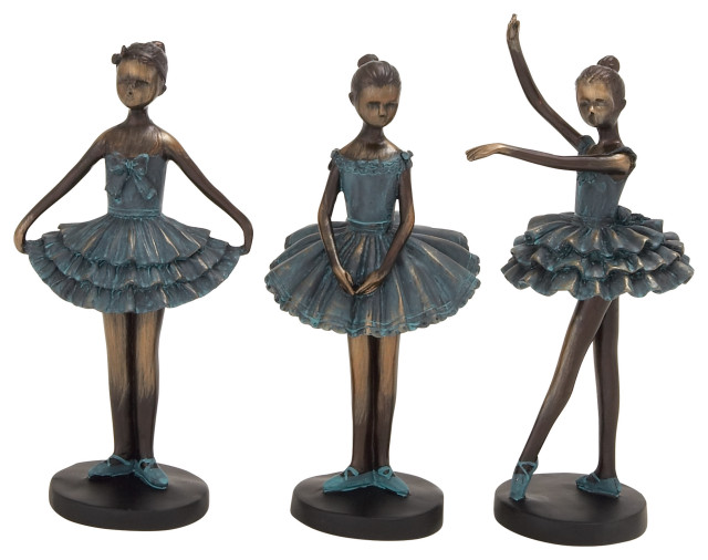 Polystone Frame Ballet Girl Sculpture, Assortment of 3, Gray and Bronze ...