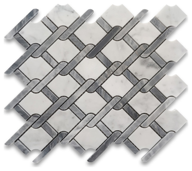 Carrara White Marble Princess Weave Bardiglio Rope Mosaic Tile Honed, 1 ...
