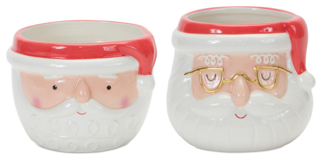 Ceramic Santa Planter, 2-Piece Set - Contemporary - Indoor Pots And ...