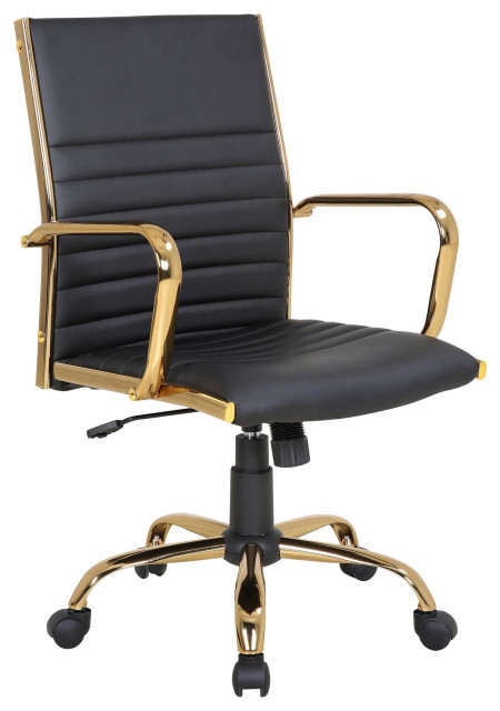 Master Adjustable Office Chair With Swivel, Gold With Black Faux ...