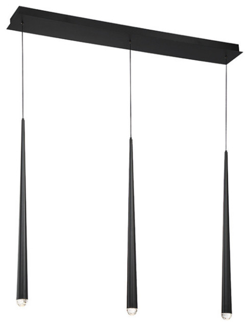 Cascade LED 3-Light Crystal Linear Chandelier 3500K, Black - Modern ...