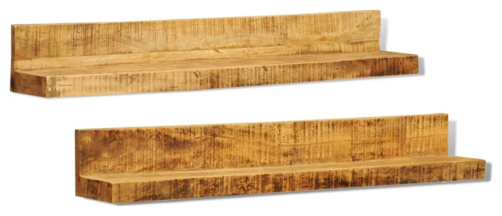 Solid Wood Wall Mounted Display Shelf 2 -Piece - Rustic - Display And ...