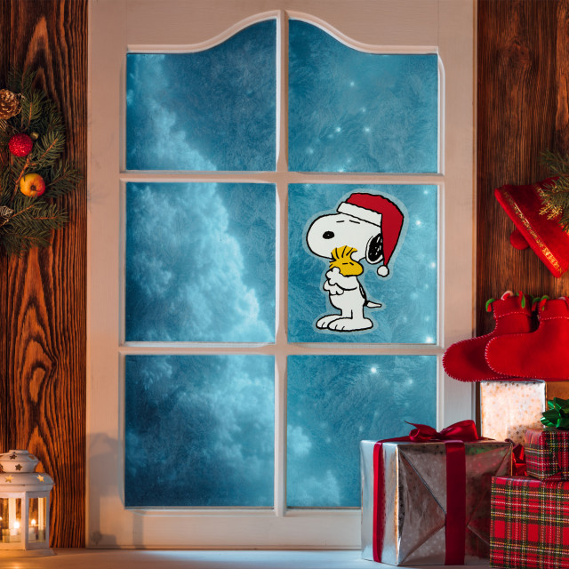7" Peanuts Snoopy Hugs Woodstock Double Sided Christmas Window Cling ...