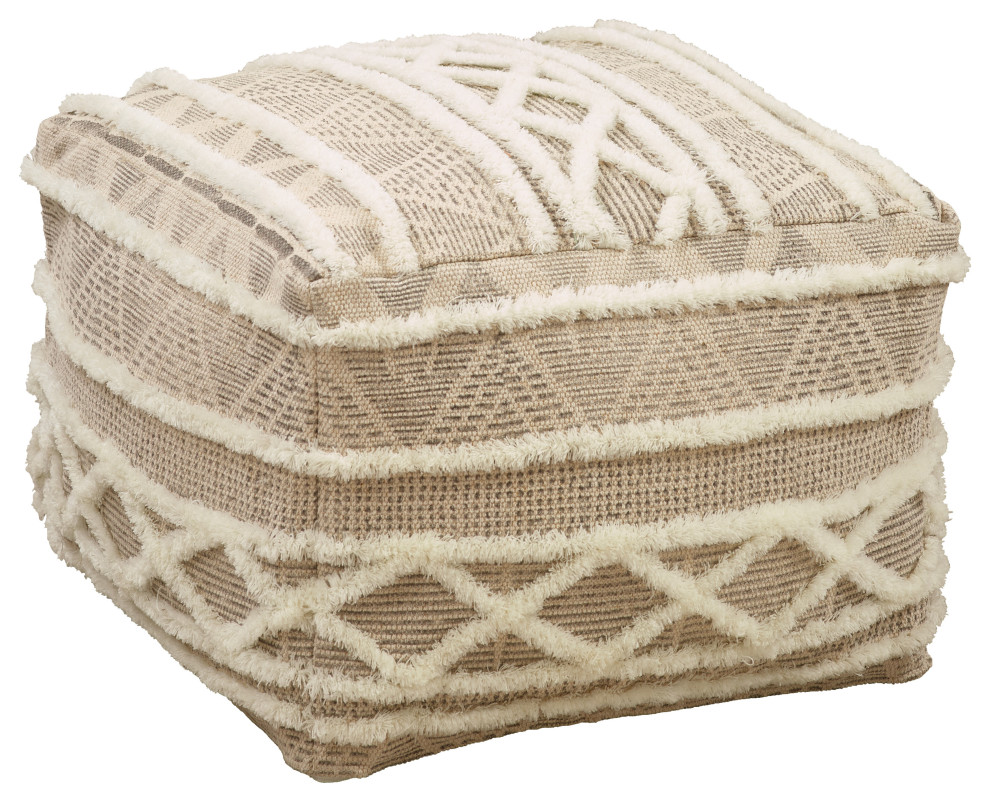 Embroidered Pouf With Printed Design, 20"x20"x14" - Scandinavian - Floor Pillows And Poufs - by ...