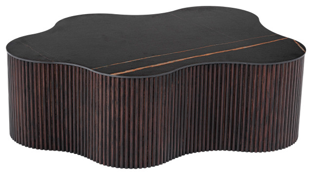 Modrest Ricko Modern Black Ceramic + Smoked Ash Freeform Coffee Table ...