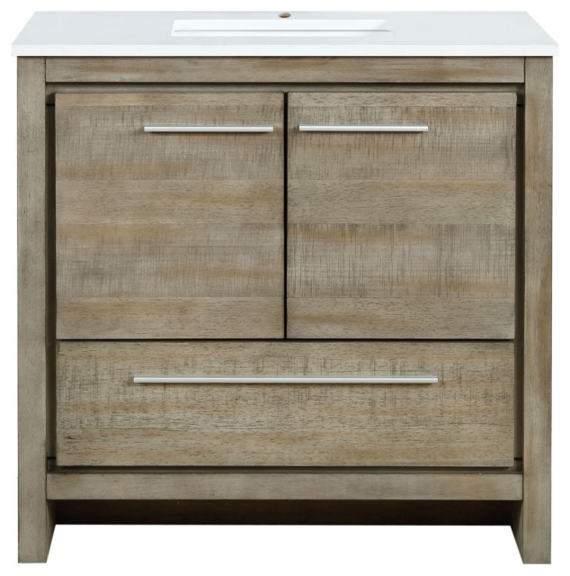Lafarre 36" Rustic Acacia Vanity, White Quartz Top, and Square Sink ...